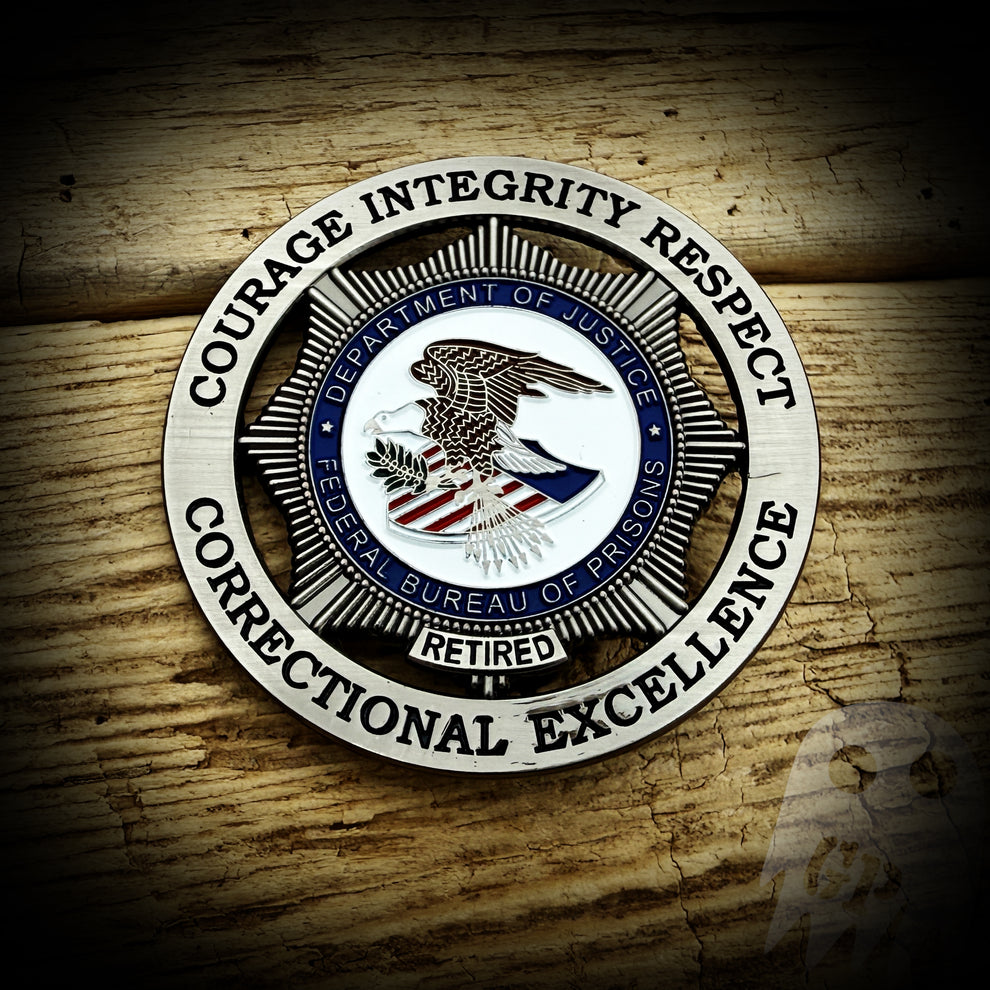 RETIRED - DOJ Federal Bureau of Prisons Retired FLAT Metal Badge ...
