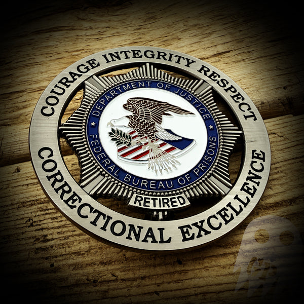 RETIRED - DOJ Federal Bureau of Prisons Retired FLAT Metal Badge ...